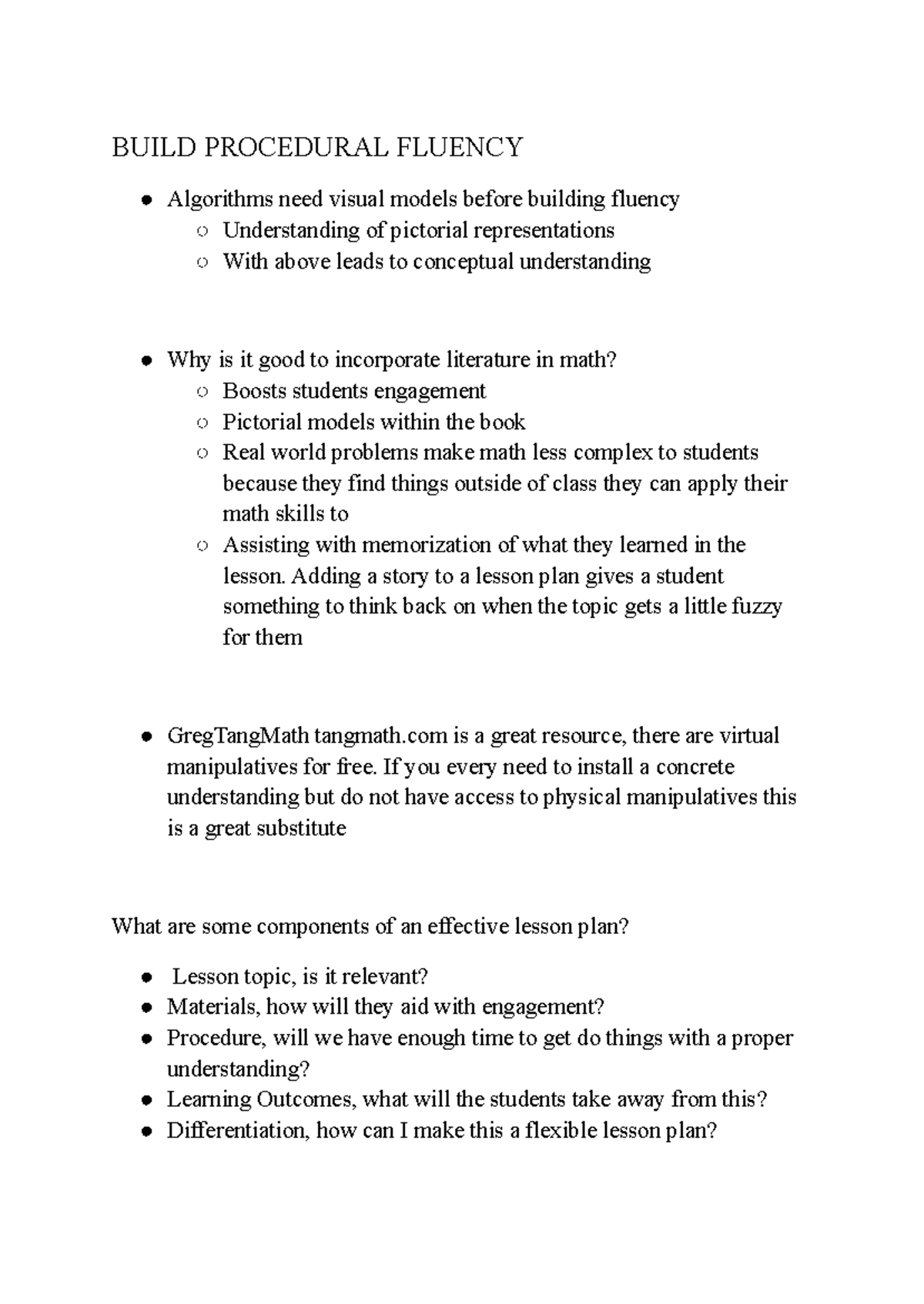 Week Two Notes - BUILD PROCEDURAL FLUENCY Algorithms need visual models ...