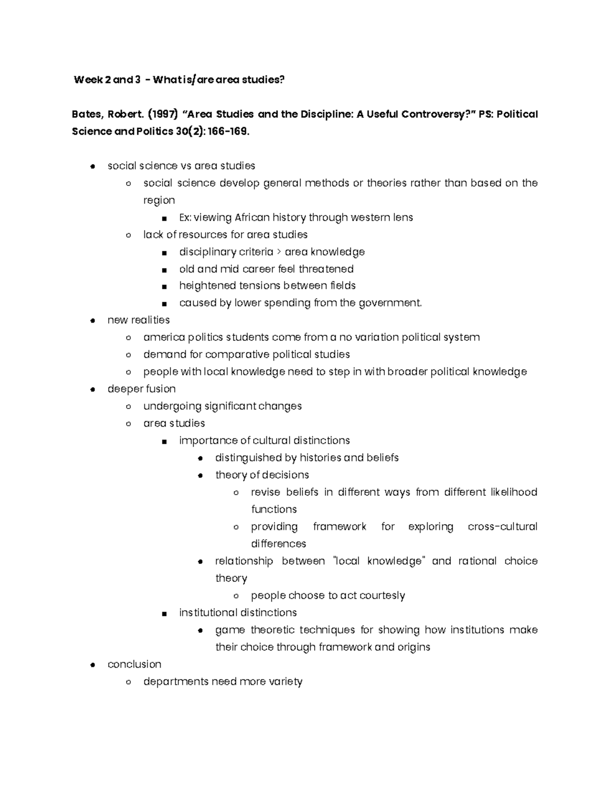 Introduction to Area Studies Readings - Week 2 and 3 - What is/are area ...
