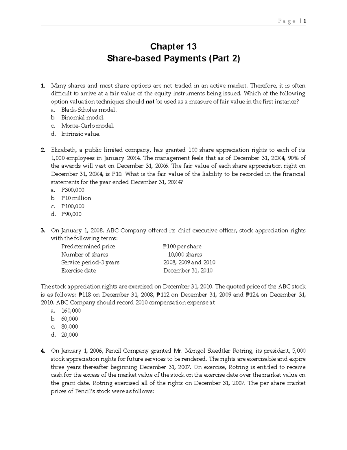 Pdfcoffee - Serve as aid - Chapter 13 Share-based Payments (Part 2) Many shares and most share ...
