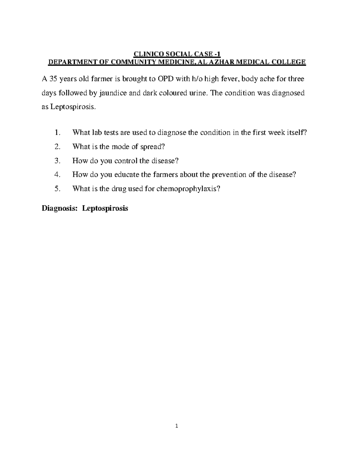 Clinico Social Case with Diagnosis - DEPARTMENT OF COMMUNITY MEDICINE ...