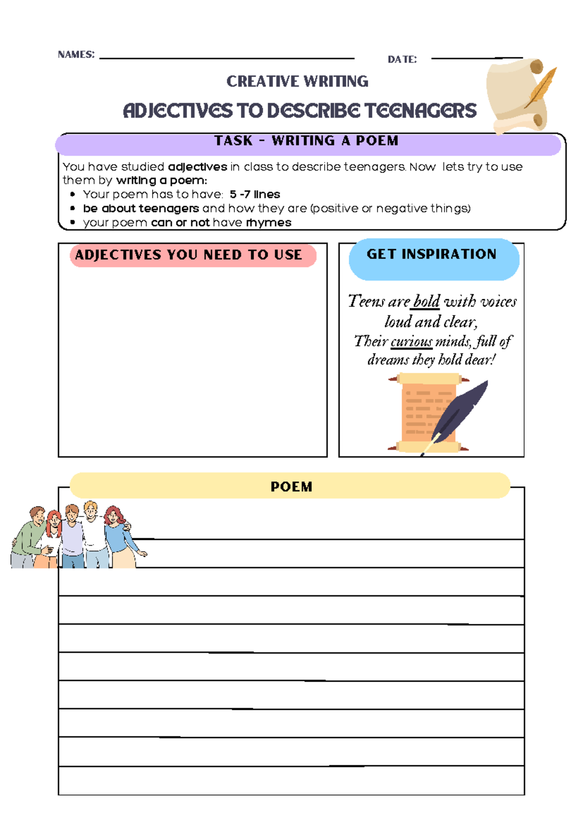 Creative Writing 10 poem adjectives - CREATIVE WRITING ADJECTIVES TO ...