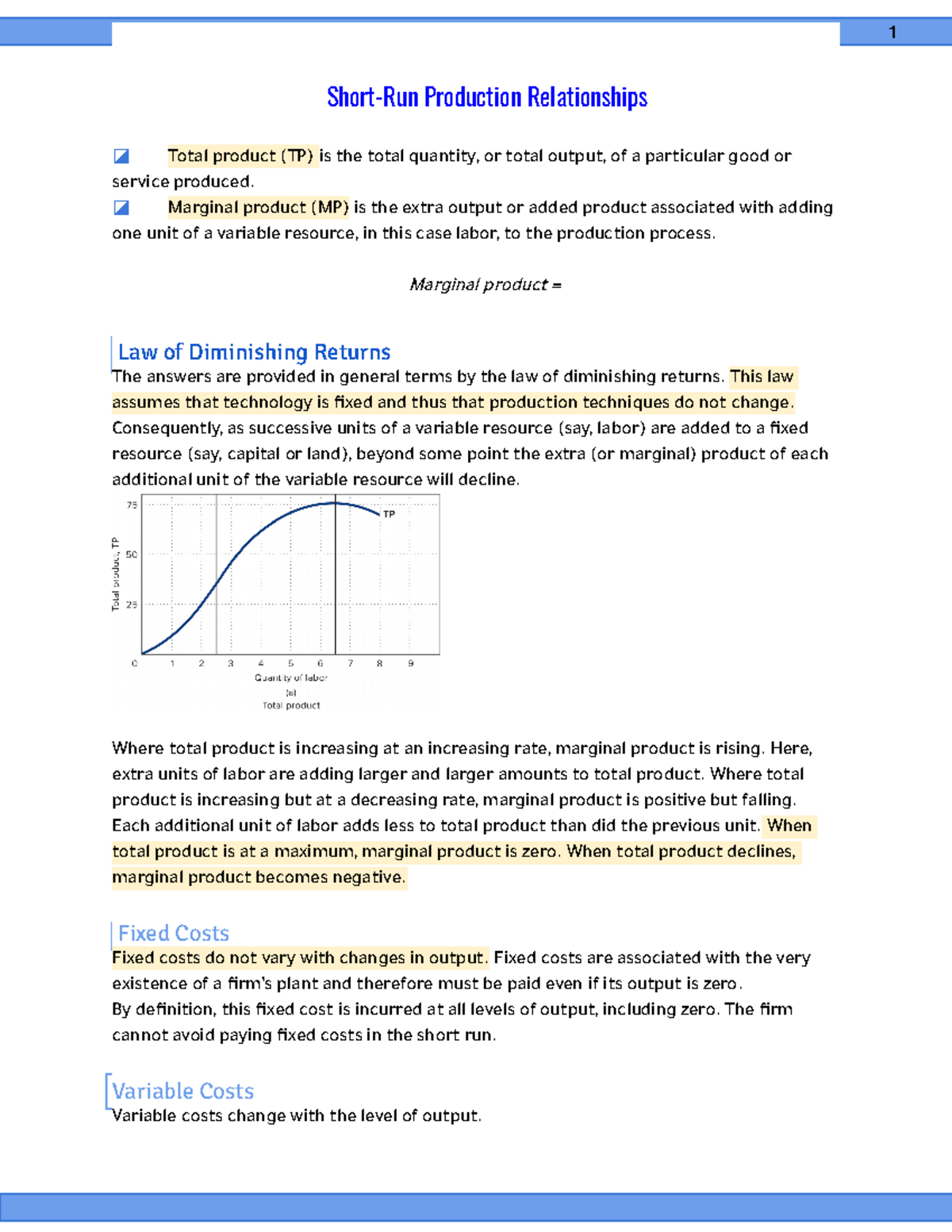 Chapter 9B Short-Run Production Relationships - Short-Run Production ...