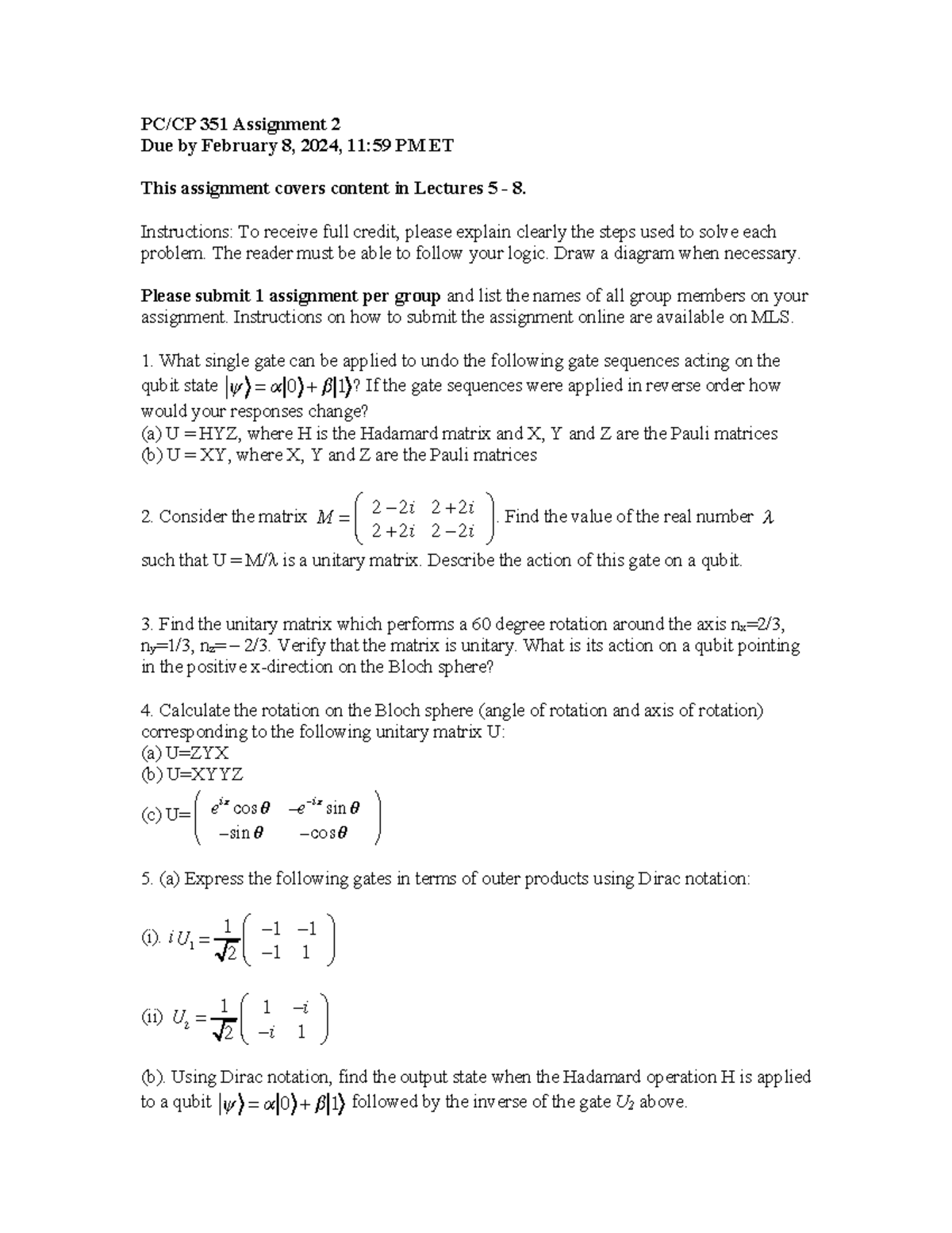 Assignment 2 - Instructions: To receive full credit, please explain clearly the steps used to ...