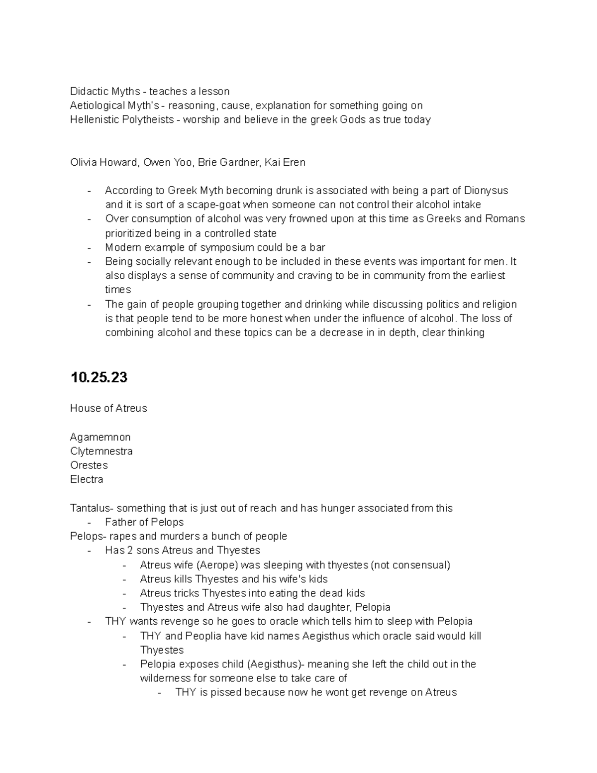 Myth Section Notes - Didactic Myths - teaches a lesson Aetiological ...