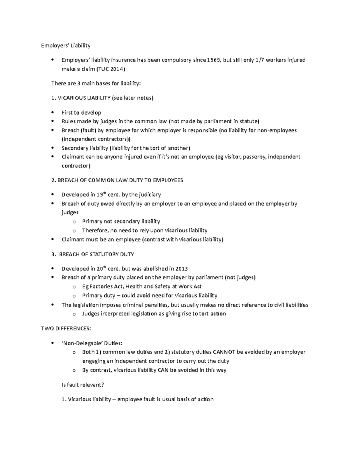 Employers-Liability - Lecture notes 14 - Employers’ Liability Employers ...