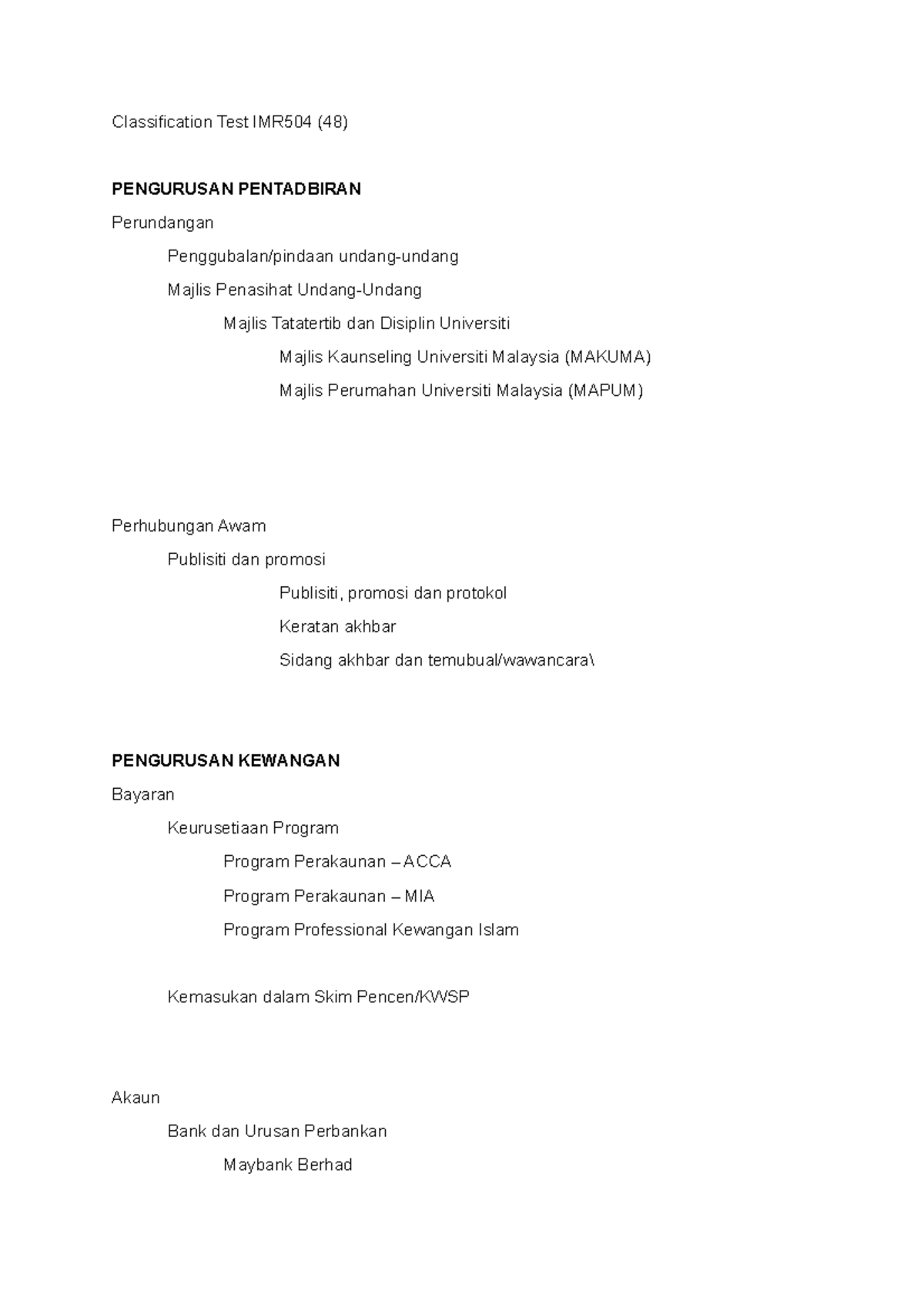 Classification Test IMR504 - Studocu
