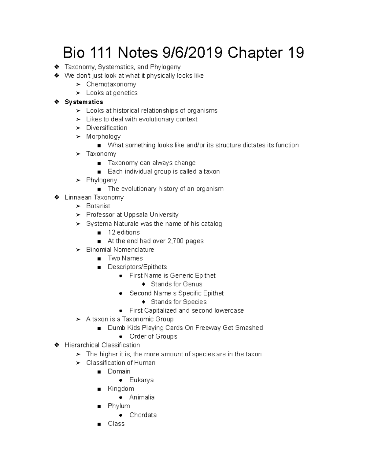 Bio 111 Notes 9 6 2019 Chapter 19 - Bio 111 Notes 9/6/2019 Chapter 19 ...