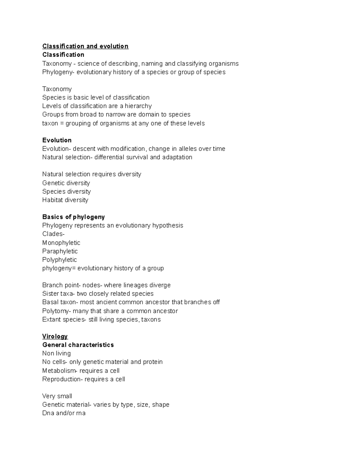 Gen bio 2 Lecture 1 - Classification and evolution Classification ...