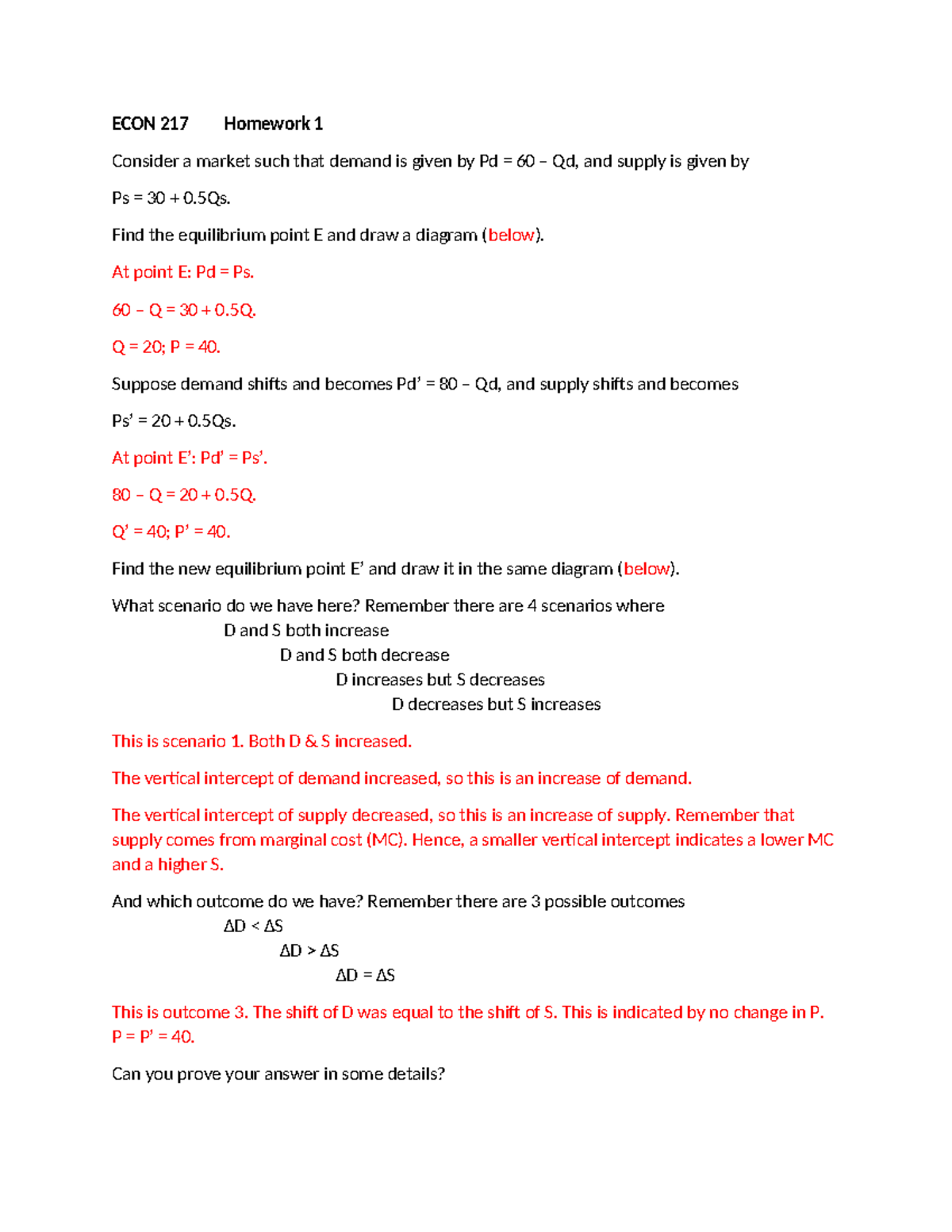 HWK1 D S solution - ECON 217 Homework 1 Consider a market such that ...
