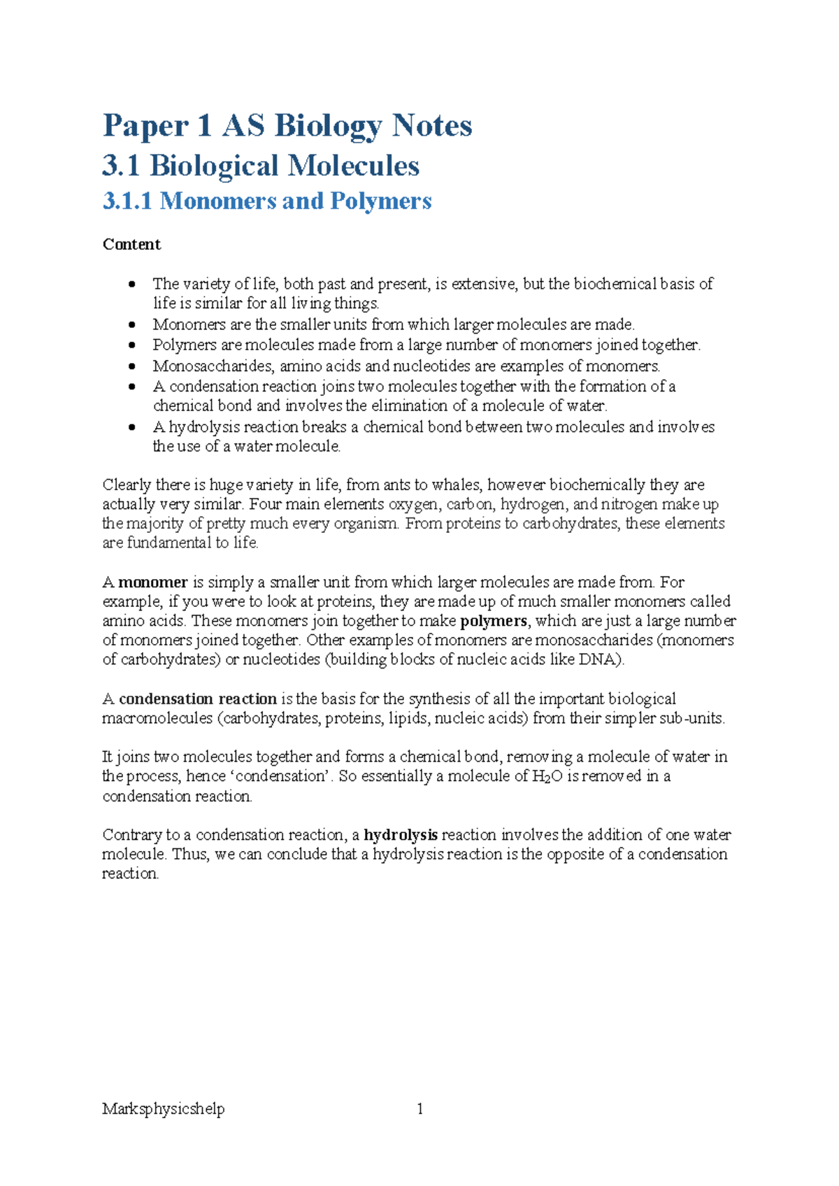 Biology paper 1 notes - iki8k9KJGU - Paper 1 AS Biology Notes 3 ...