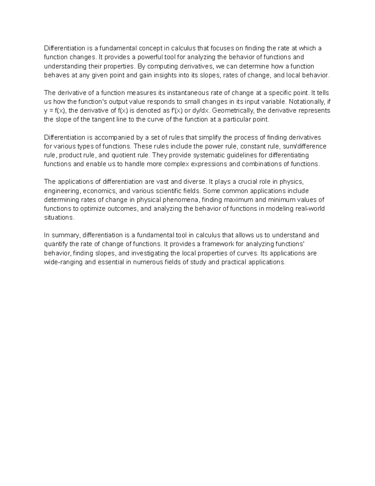 CALC 1 Differentiation - Differentiation is a fundamental concept in ...