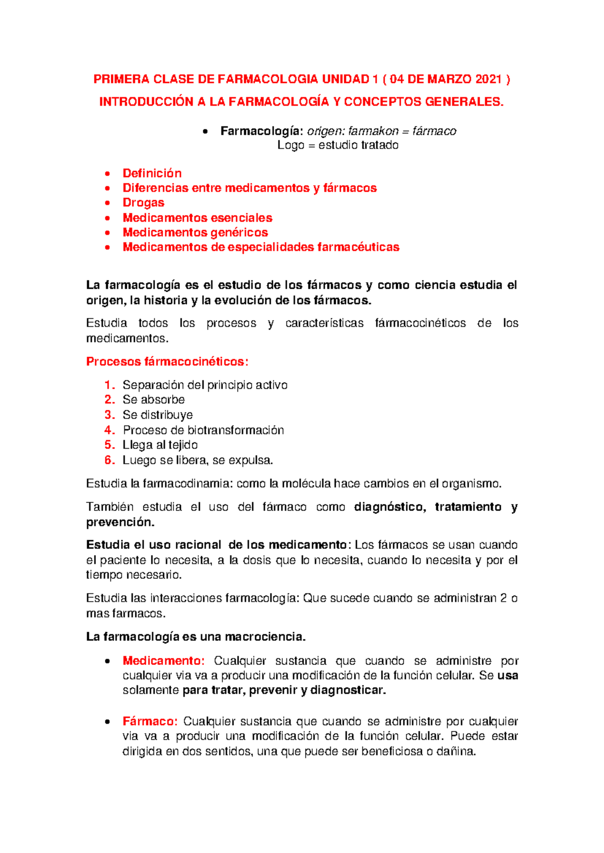 Primer parcial farmacologia 1 universidad autonoma de santo domingo - PRIMERA CLASE DE ...