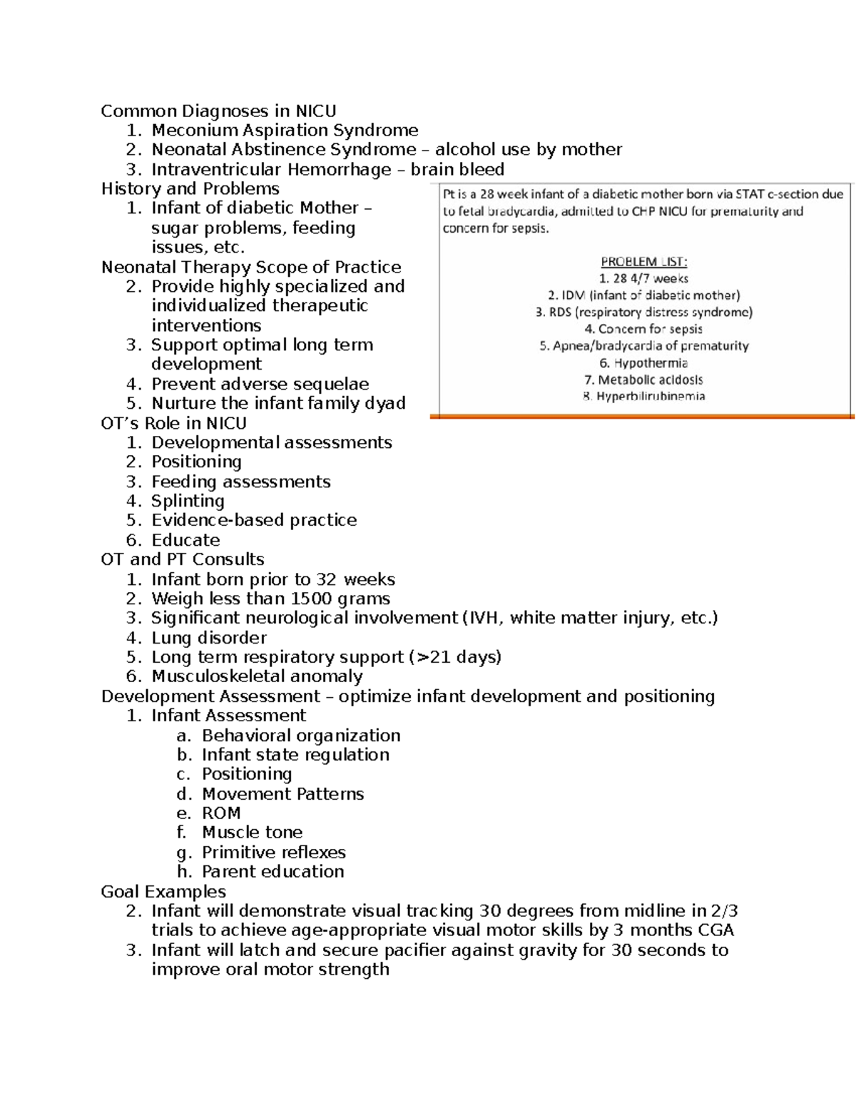 NICU - NICU lecture notes - Common Diagnoses in NICU 1. Meconium ...