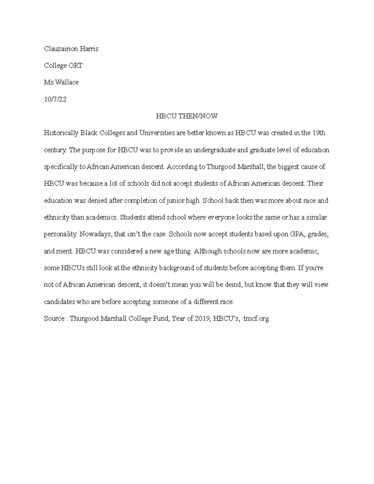 HBCU Then Now - The history of hbcu - Clauzairion Harris College ORT Ms ...