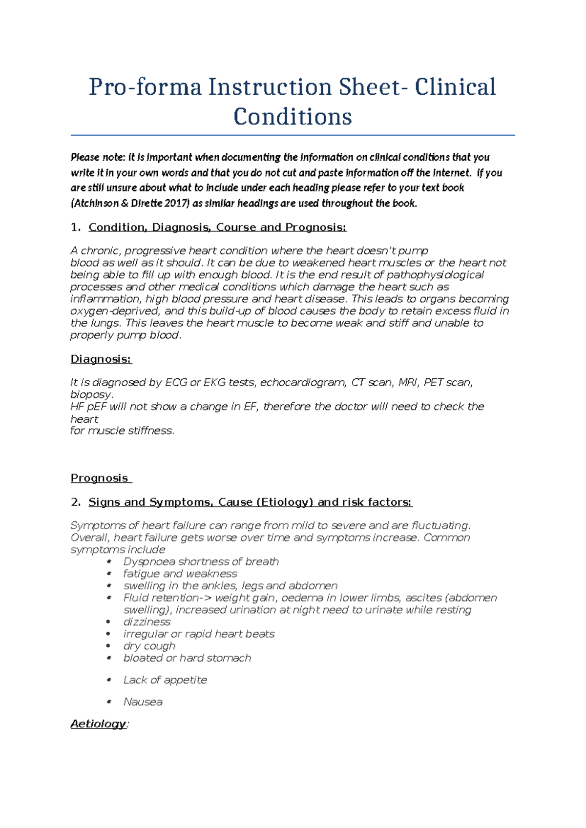 Chronic Heart Failure Clinical Condition proforma - Pro-forma ...