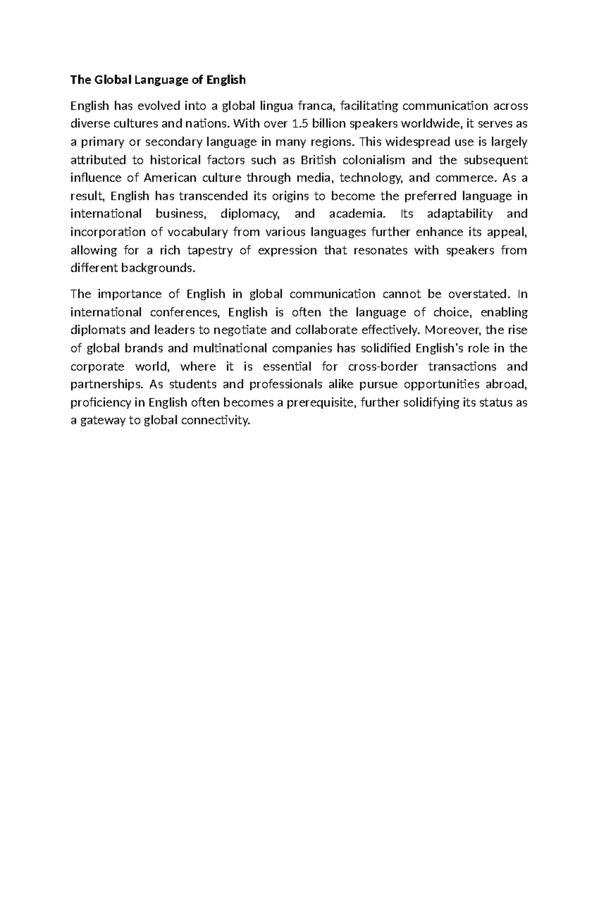 The Global Language of English - The Global Language of English English ...