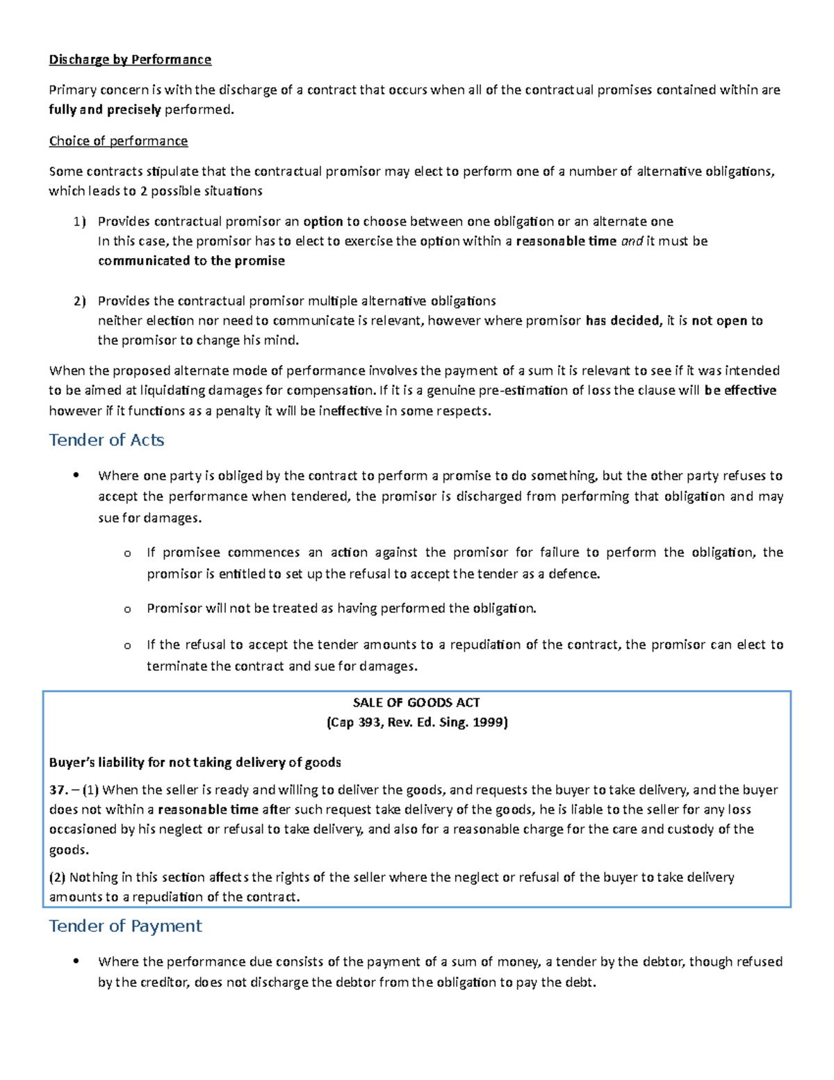 7. Discharge by Performance - Discharge by Performance Primary concern ...