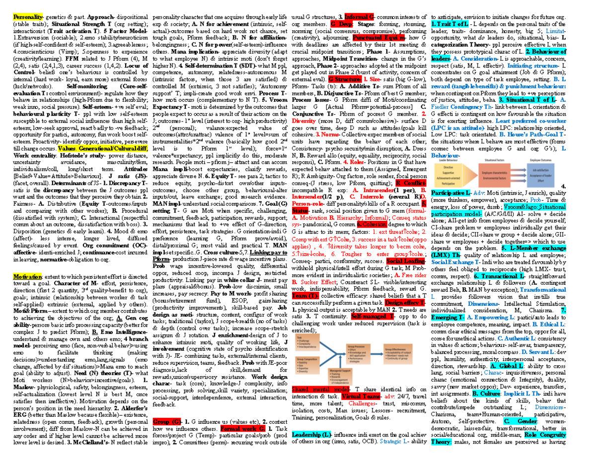 RSM260 Cheat Sheet - Warning: TT: undefined function: 32 Personality- genetics & past. Approach ...