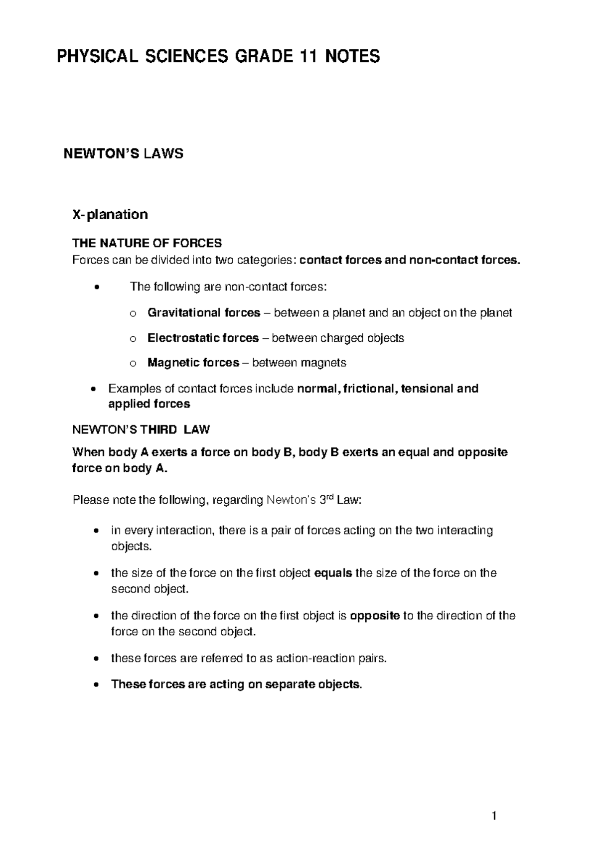 Physical Sciences Grade 11 Notes - PHYSICAL SCIENCES GRADE 11 NOTES ...