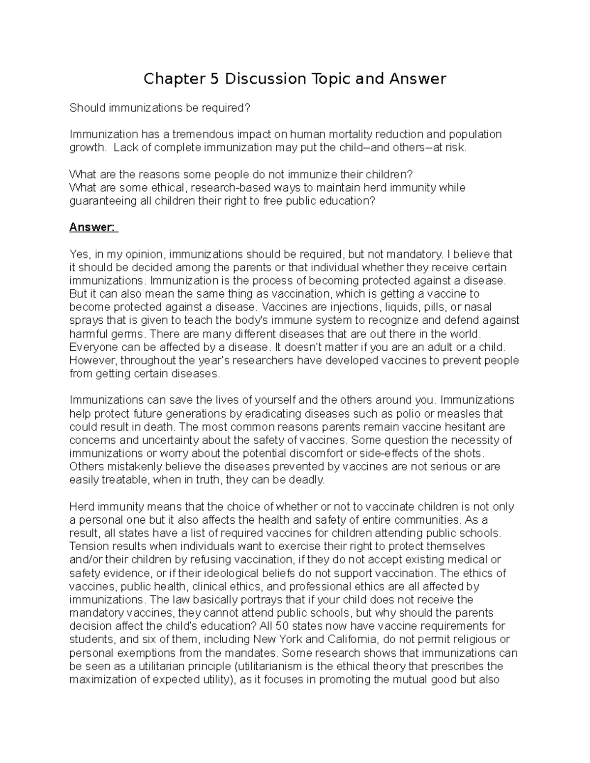 Chapter 5 Discussion Topic and Answer - Chapter 5 Discussion Topic and ...