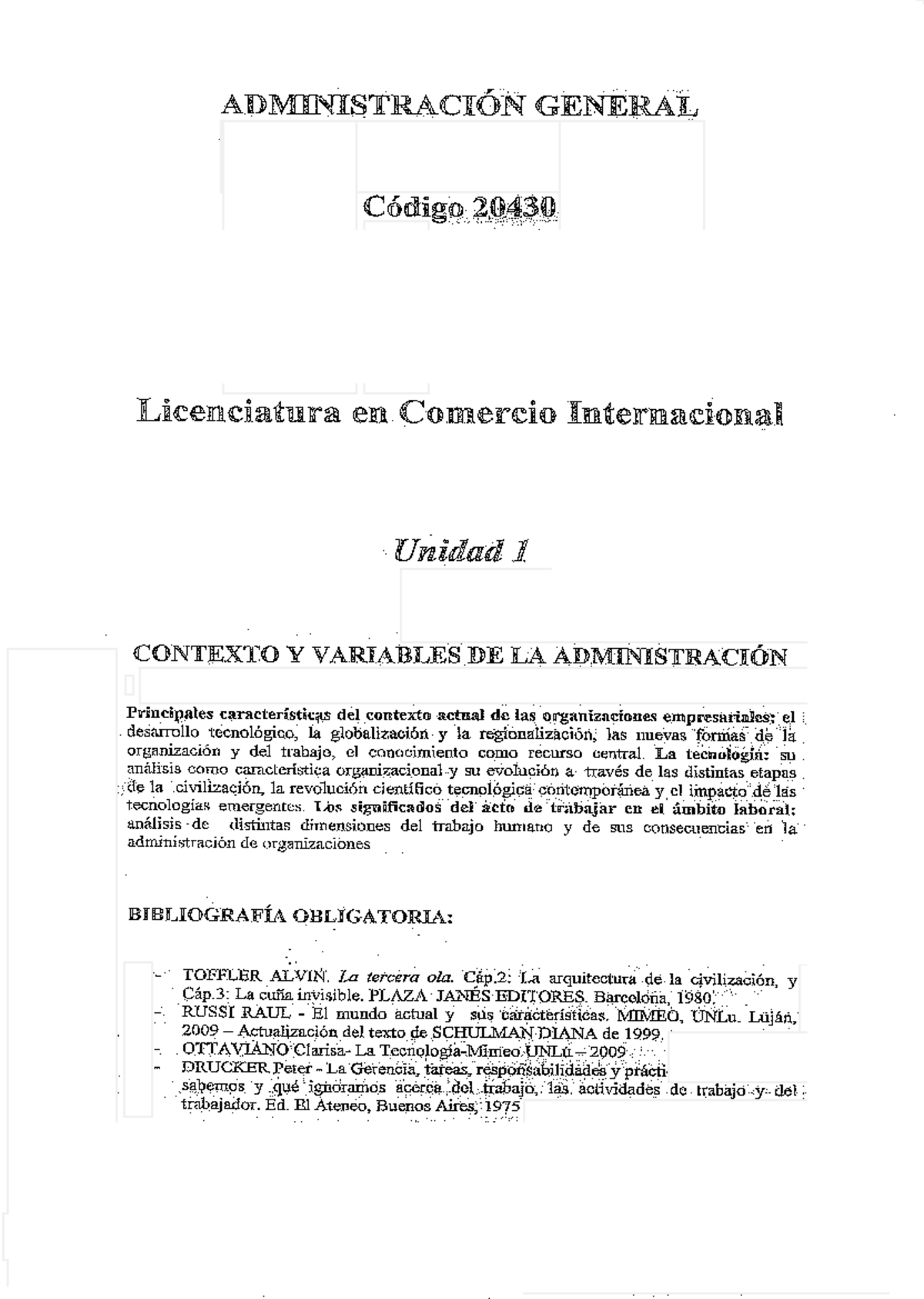 1 60sf unidad 1 - ADMINISTRACION GENERAL Código 20430 Licenciatura en ...