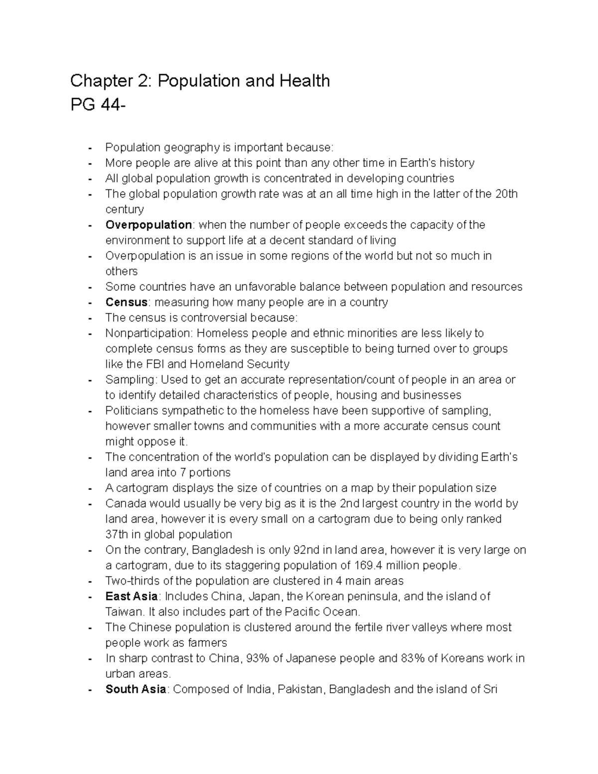 Aphug Notes FOR Textbook chapter 2 - Chapter 2: Population and Health ...