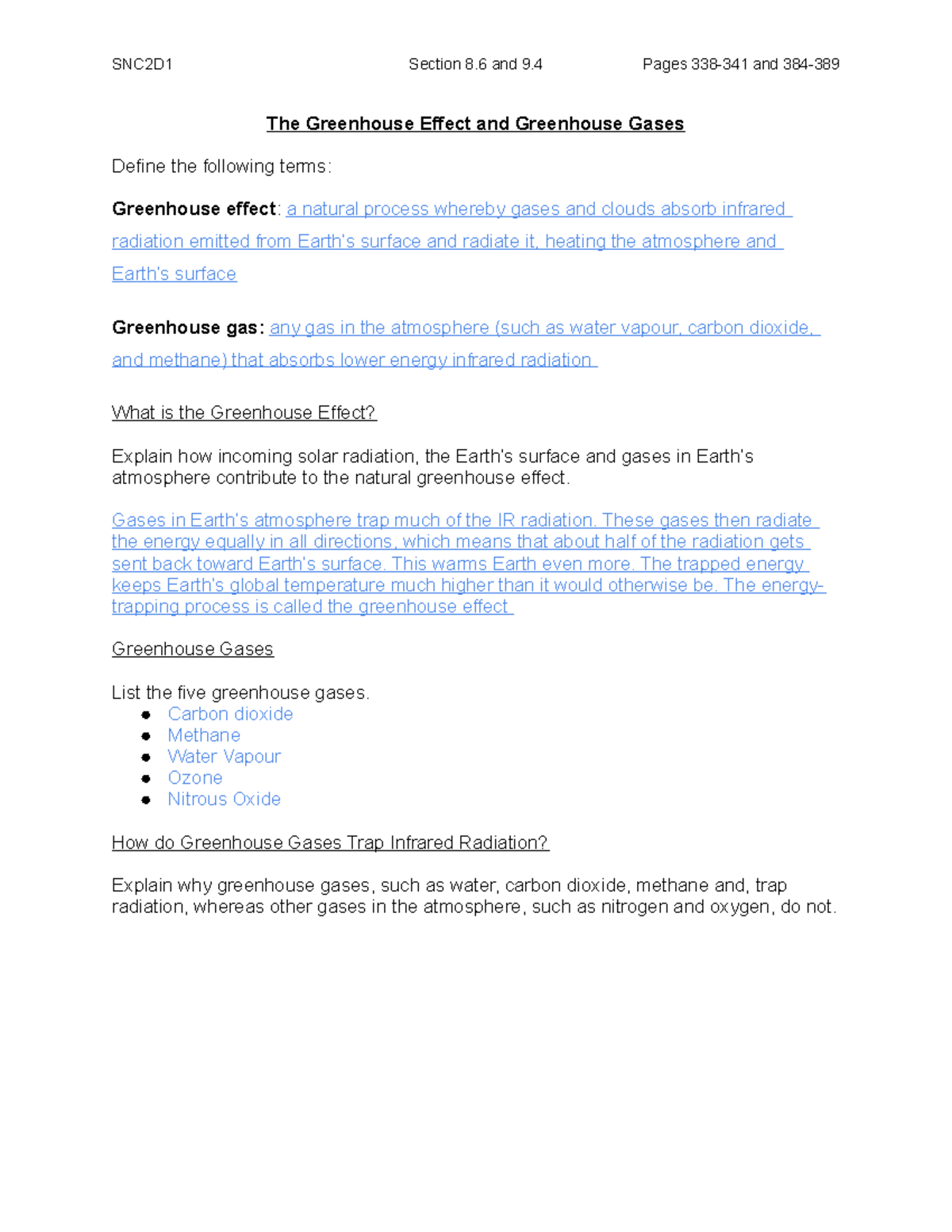 8-6 and 9-4 The Greenhouse Effect and Greenhouse Gases - SNC2D1 Section ...