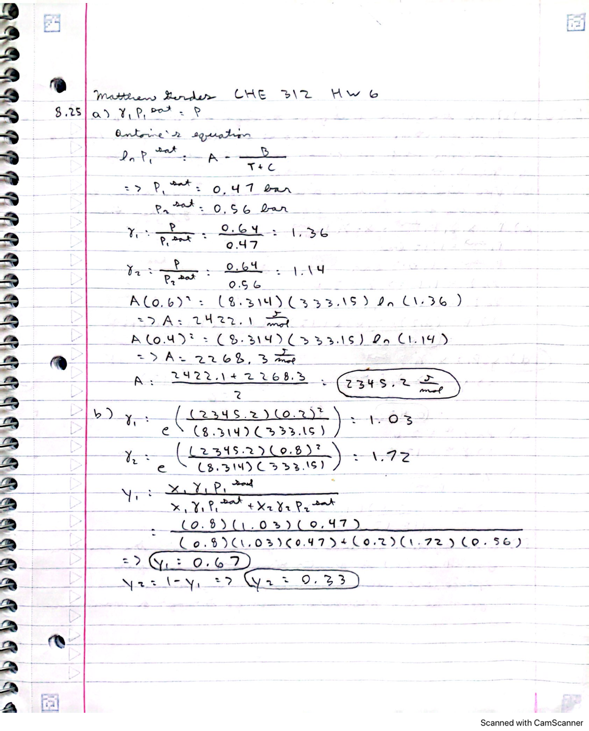 Milo D. Korensky Chapter 6 Homework Answers - matthew Gerder CHE 312 ...