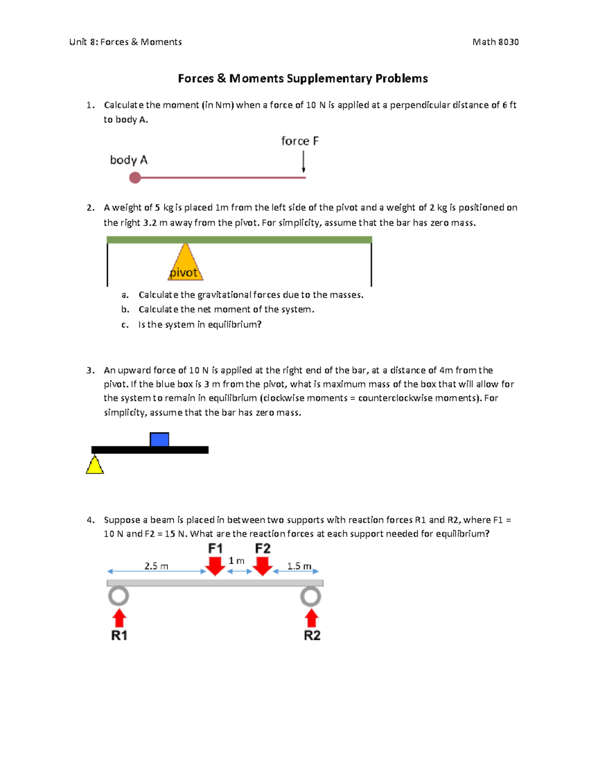 Forces Moments Supplementary Problems and Answers - Studocu