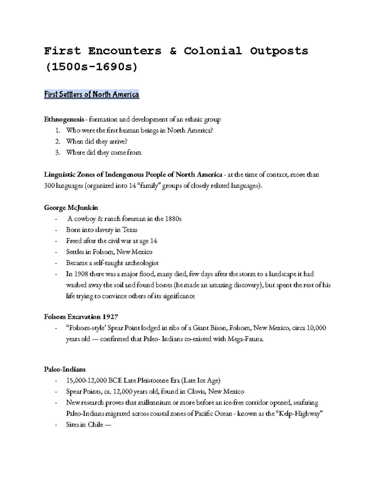 HIS 103 FULL Semester Notes - First Encounters & Colonial Outposts ...