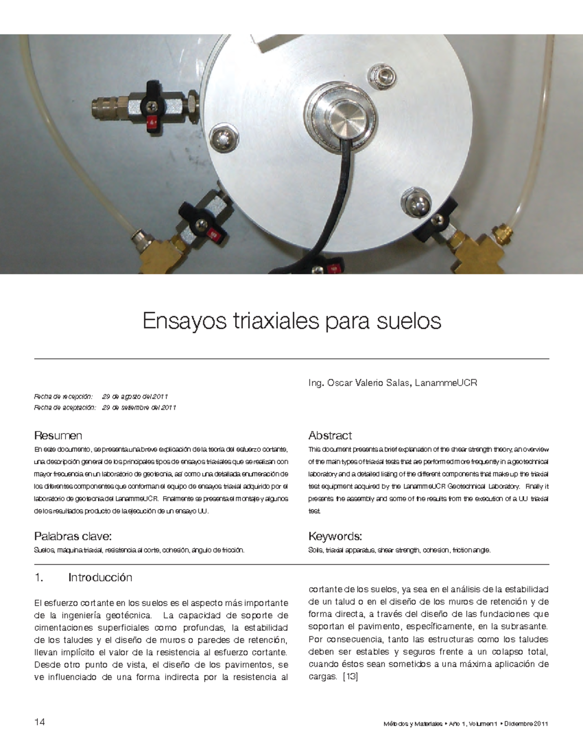 ensayo triaxiañ - 14 Métodos y Materiales • Año 1, Volumen 1 ...