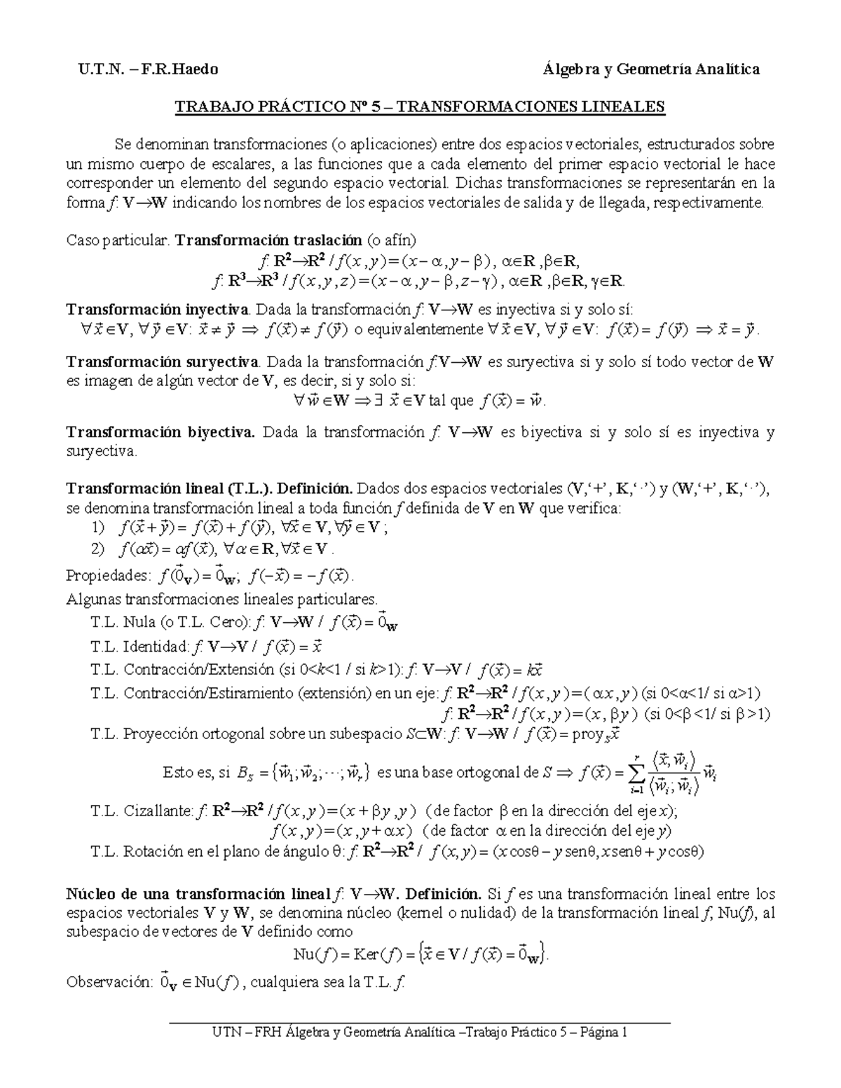 Ay GA TP5 2021 - material de practica - U.T. – F.R Álgebra y Geometría Analítica TRABAJO ...