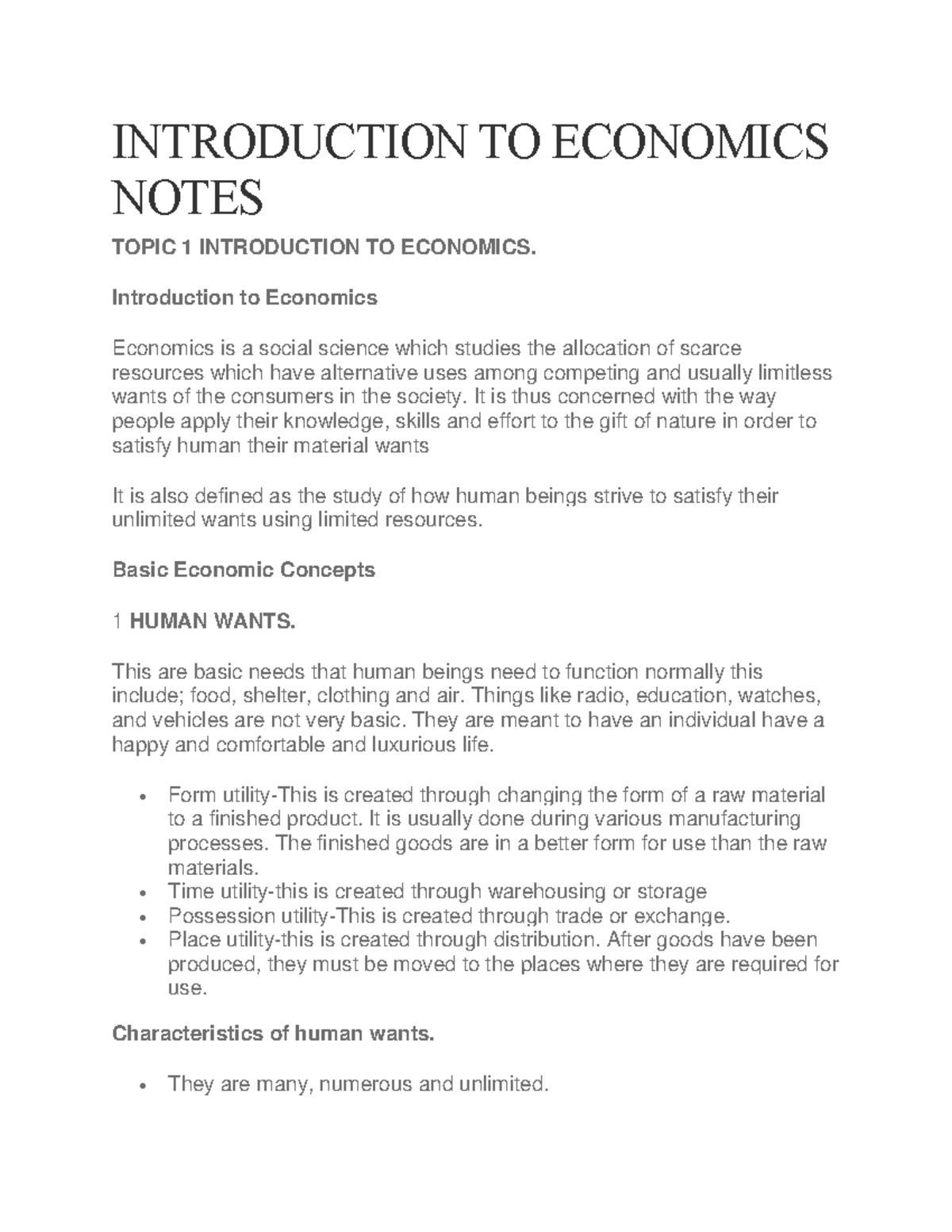 Economics PDF - practice materials - INTRODUCTION TO ECONOMICS NOTES ...