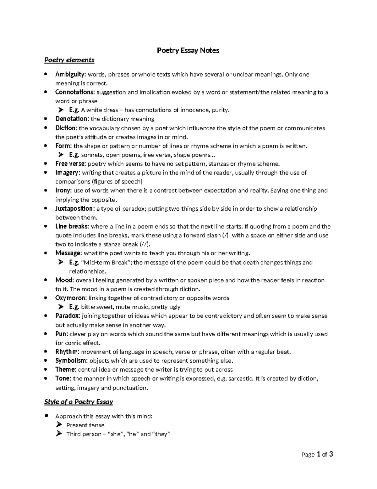 Poetry Essay Notes - Poetry Essay Notes Poetry elements Ambiguity ...