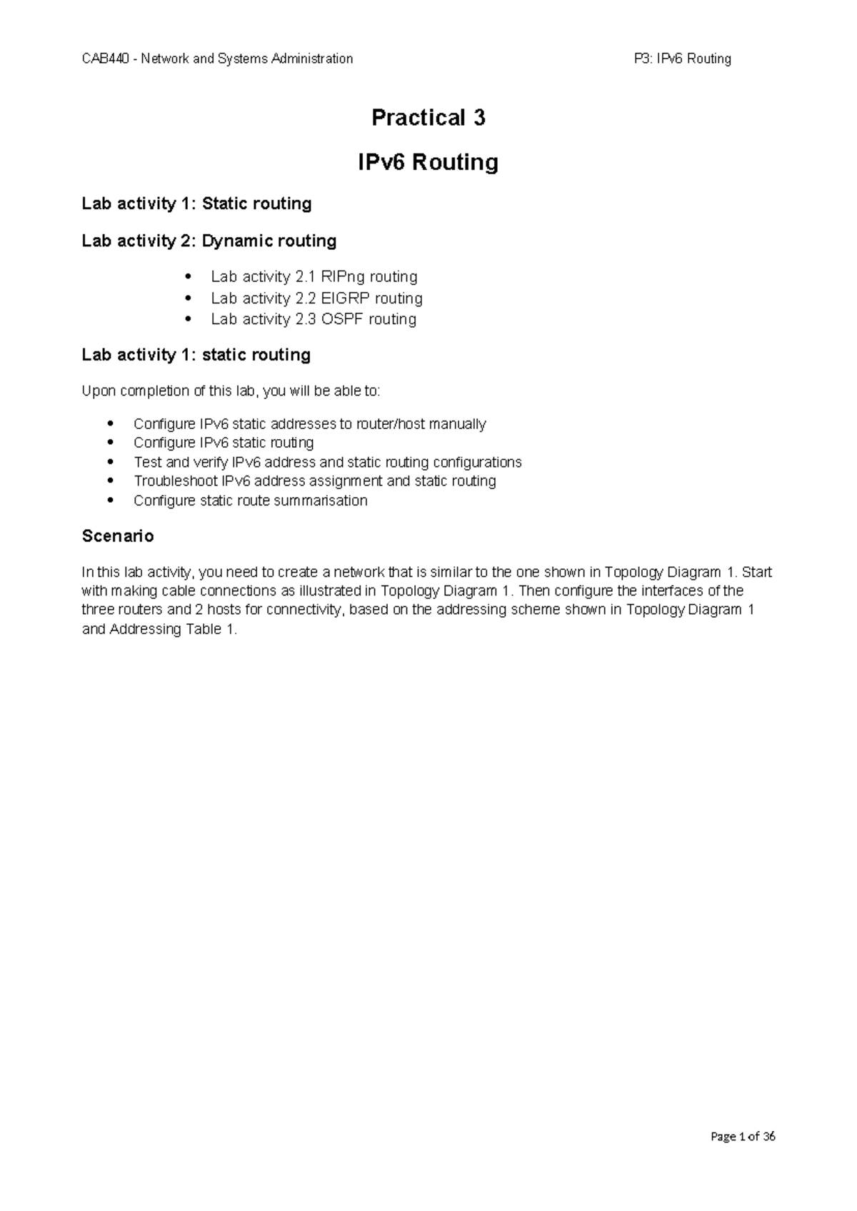 Practical 3 Ipv6 Routing V4 Practical 3 Ipv6 Routing Lab Activity 1 Static Routing Lab