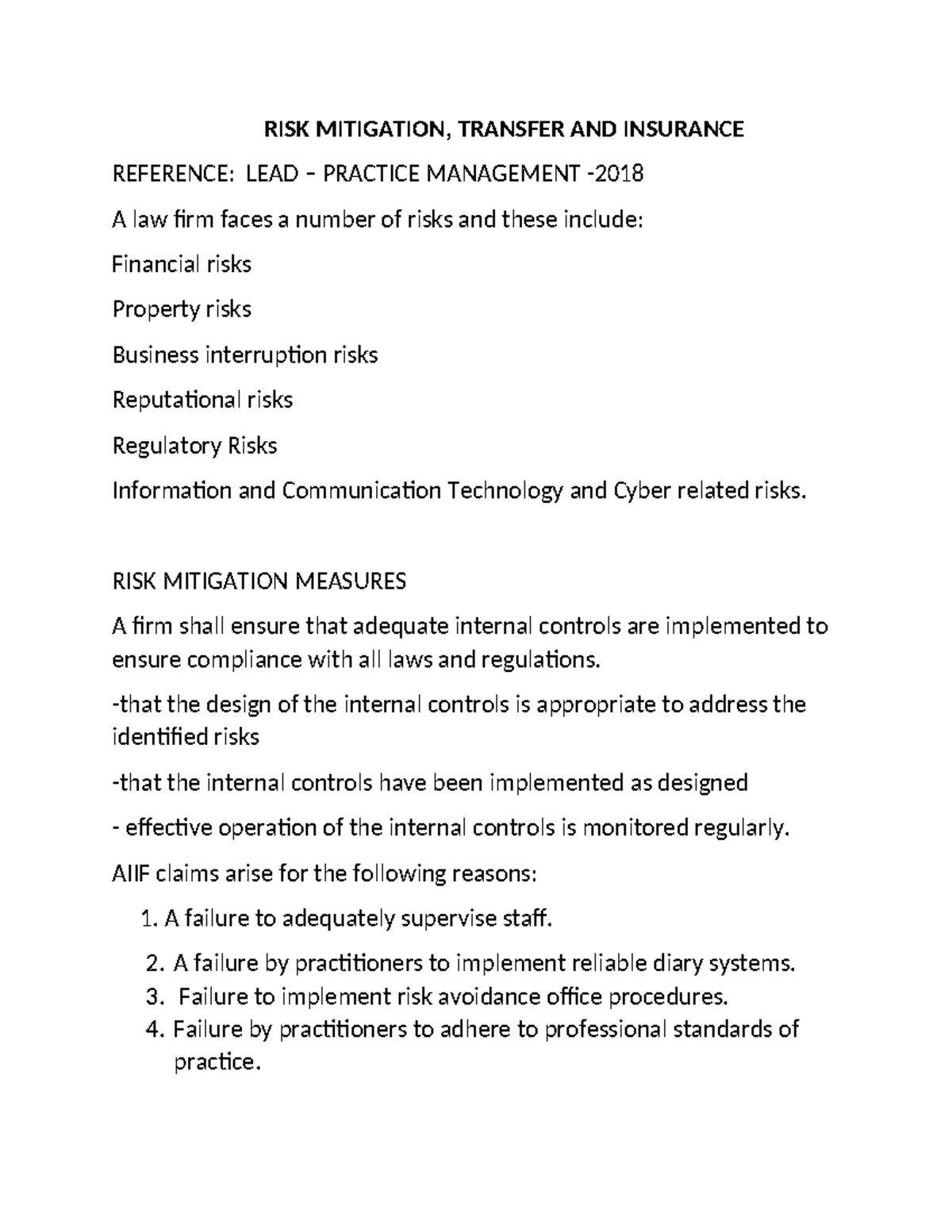 Lesson 5 RISK Mitigation - RISK MITIGATION, TRANSFER AND INSURANCE ...