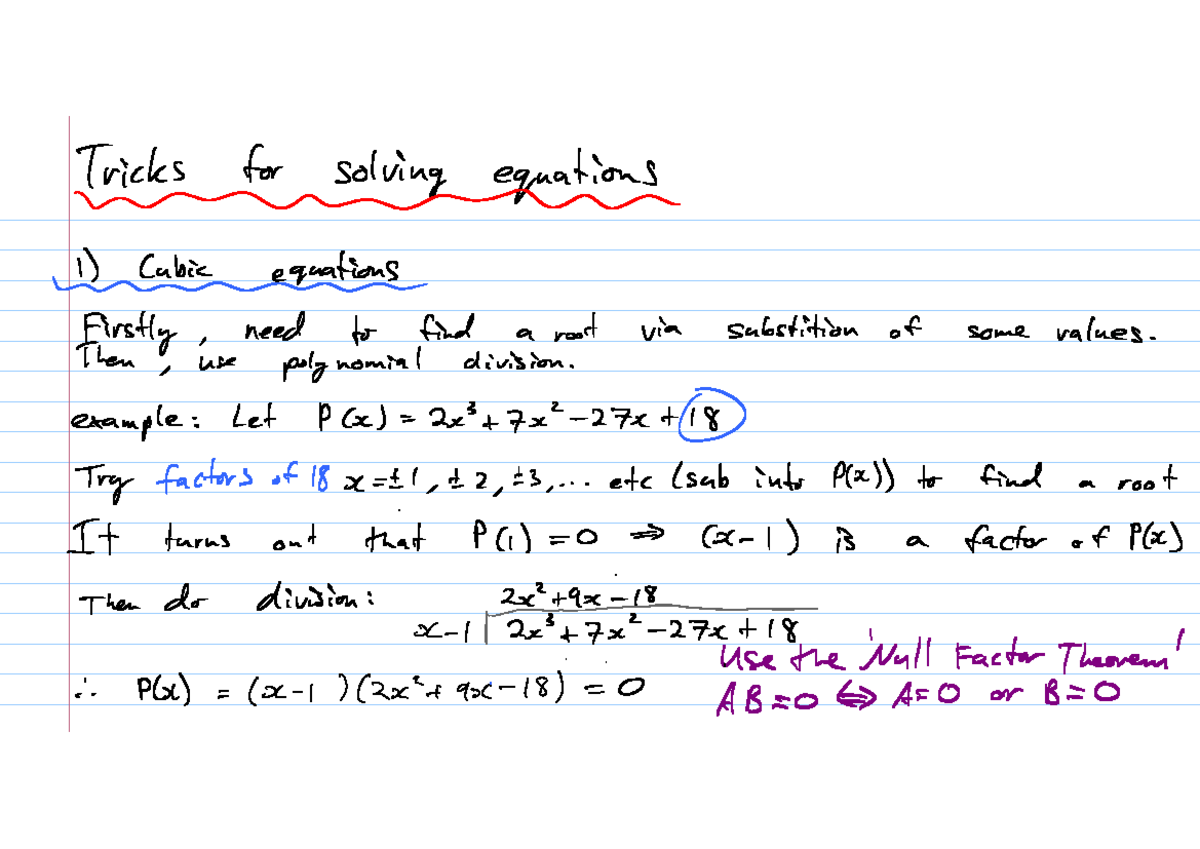 math1A notes for preparation - Tricks for solving equations 1) Cubic ...