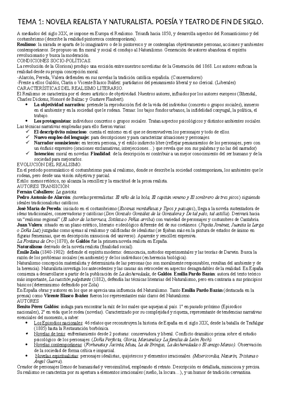 TEMA 1 - TEMA 1: NOVELA REALISTA Y NATURALISTA. POESÍA Y TEATRO DE FIN ...
