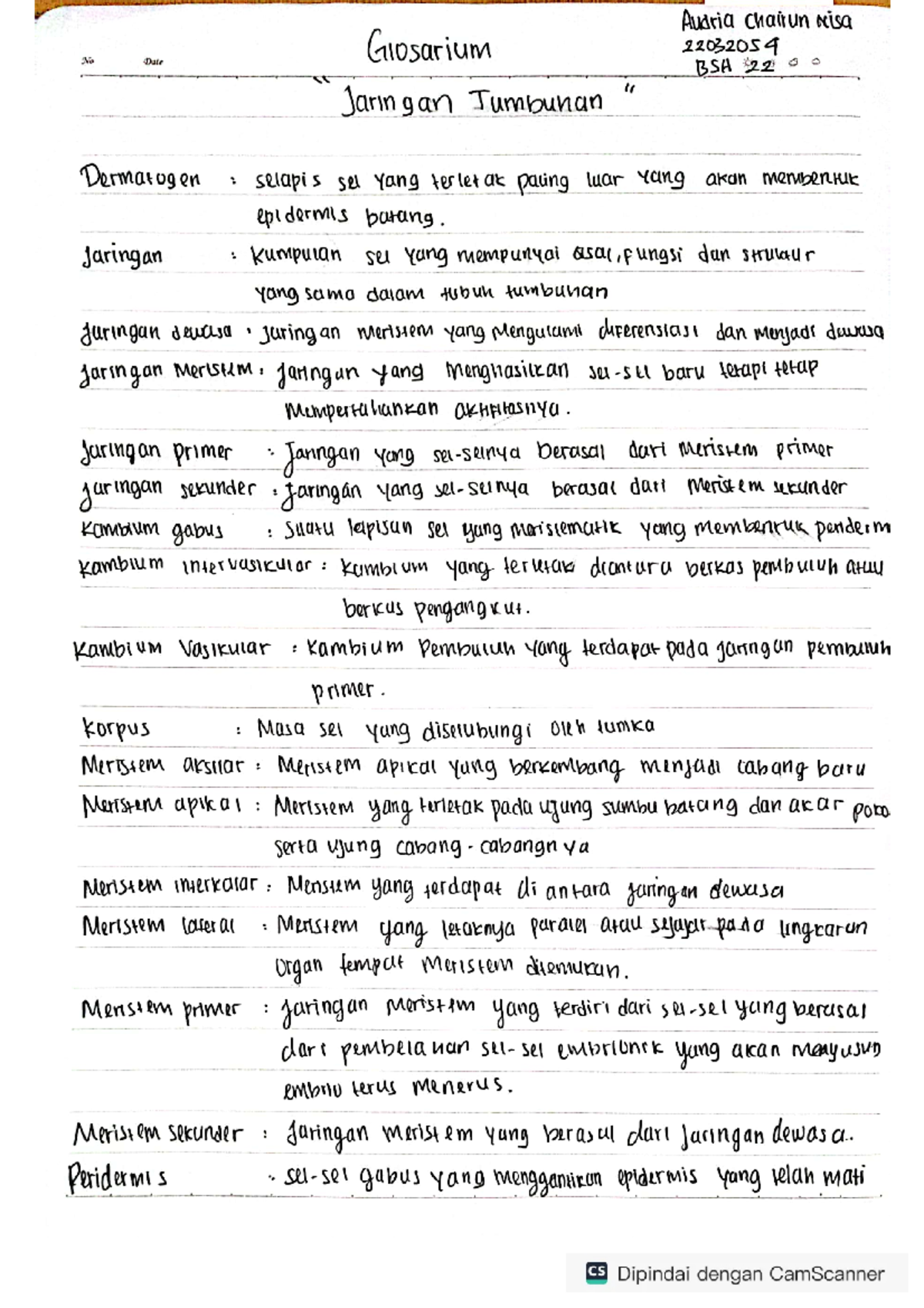 Glosarium jaringan tumbuhan Audria Chairun Nisa 22032054 - General ...