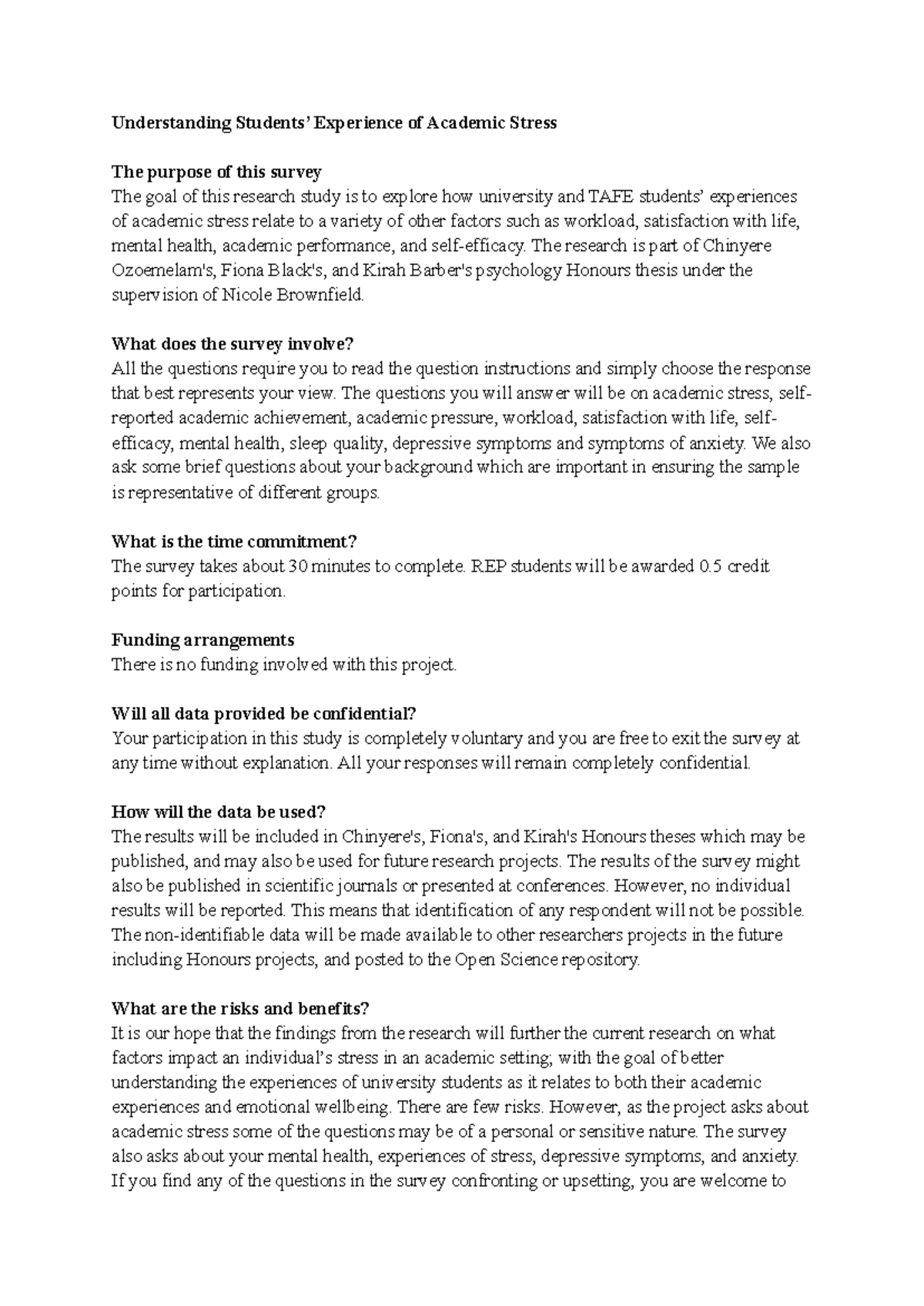 Academic Stress REP study - Understanding Students’ Experience of ...