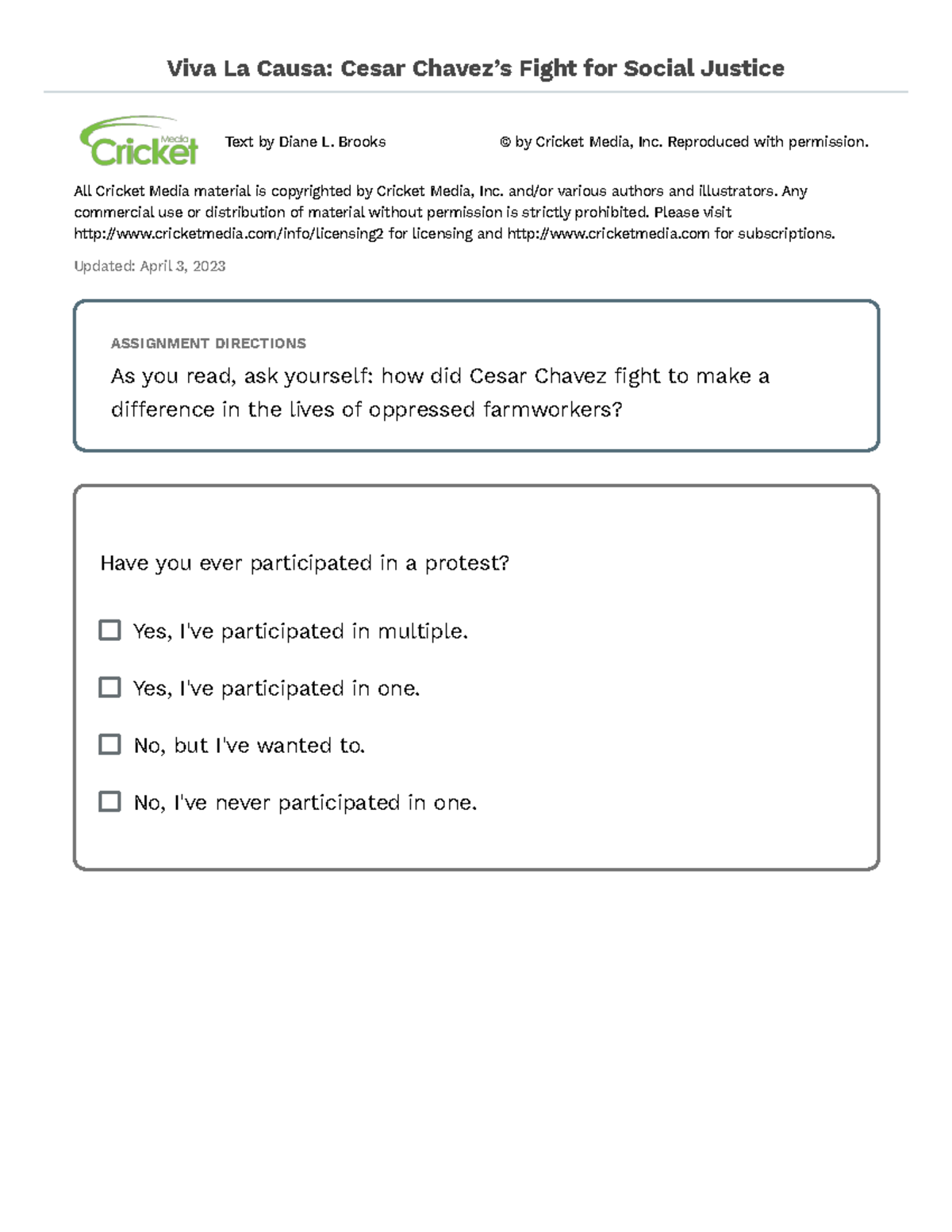 Viva La Causa Cesar Chavez’s Fight for Social Justice - Actively Learn ...