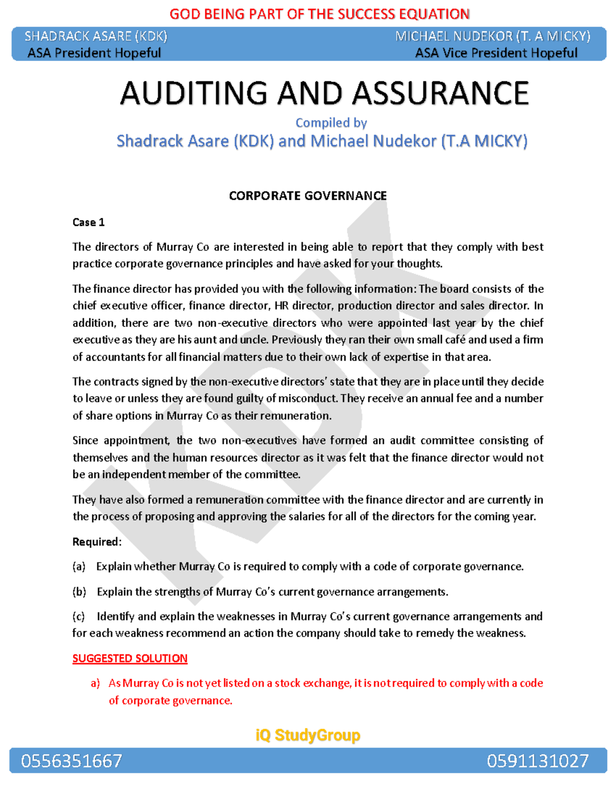 Auditing Tutorial Set Solution - iQ StudyGroup SHADRACK ASARE (KDK ...