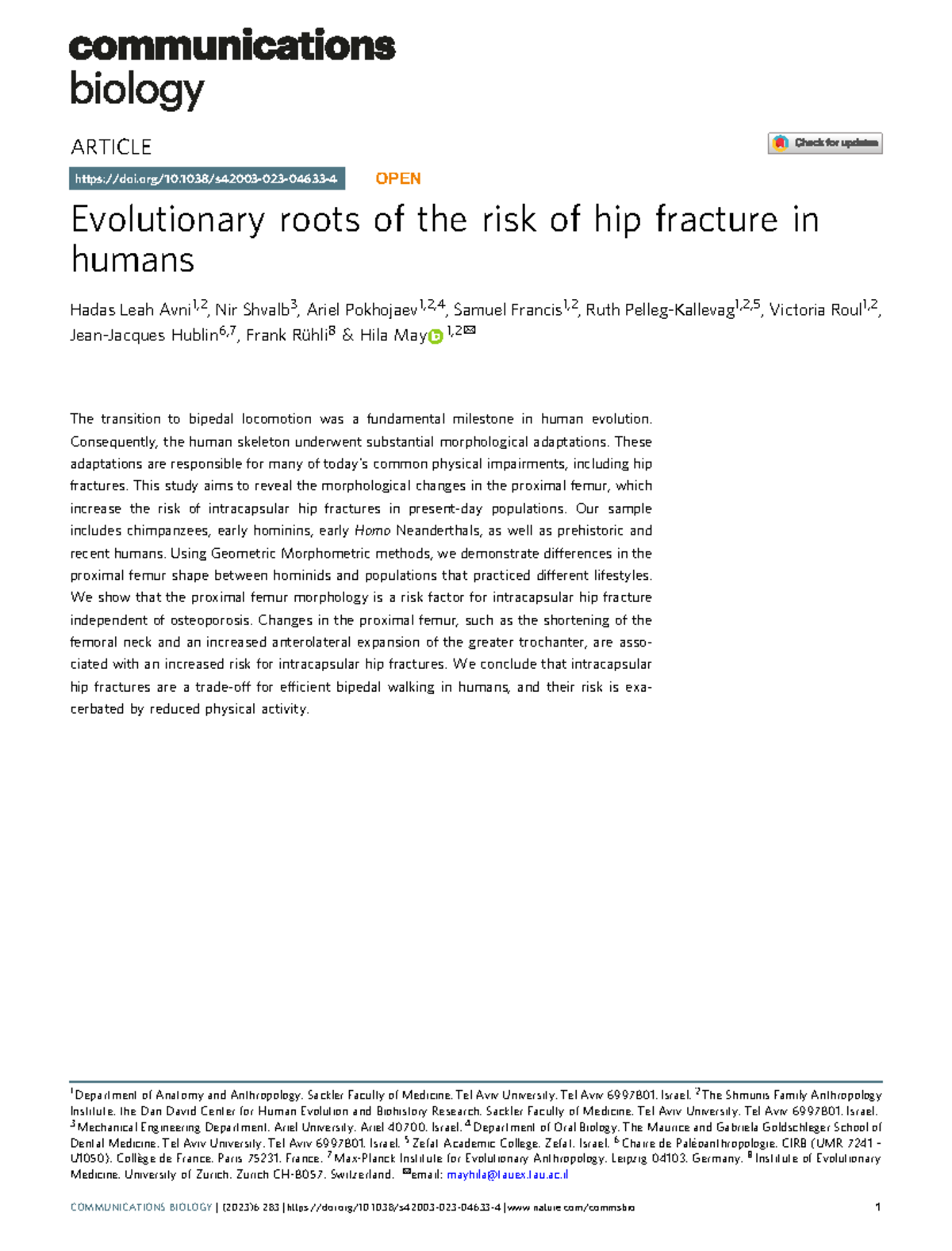 Evolutionary roots of the risk of hip fracture in humans - ARTICLE ...