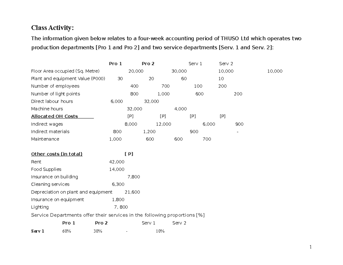 Overhead Allocation Prob 2 intensity - Class Activity: The information ...