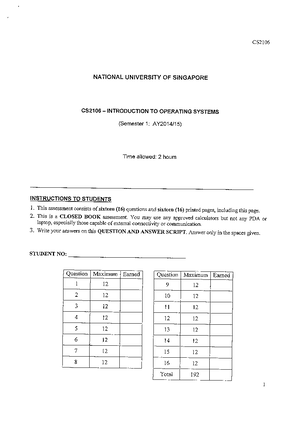CS2106 Cheatsheet - final cheat sheet - CS2106 Cheatsheet for finals, by Hanming Processes ...