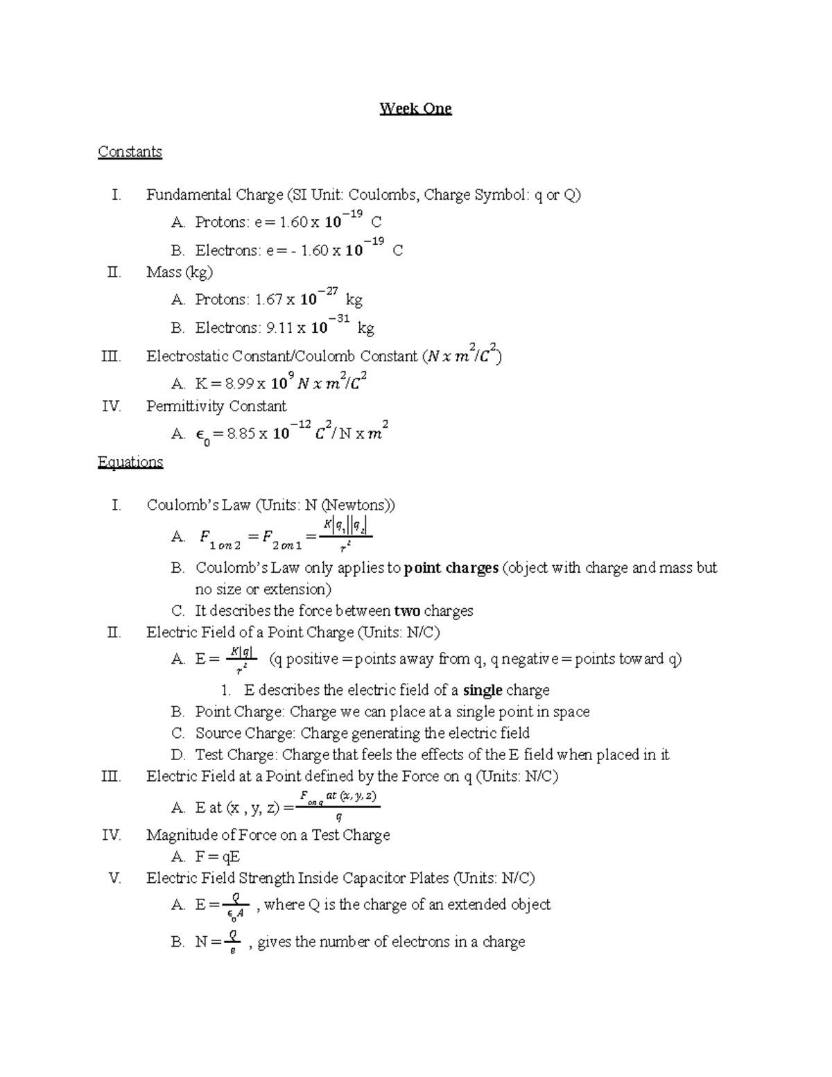 Quantum Physics Equations Sheet