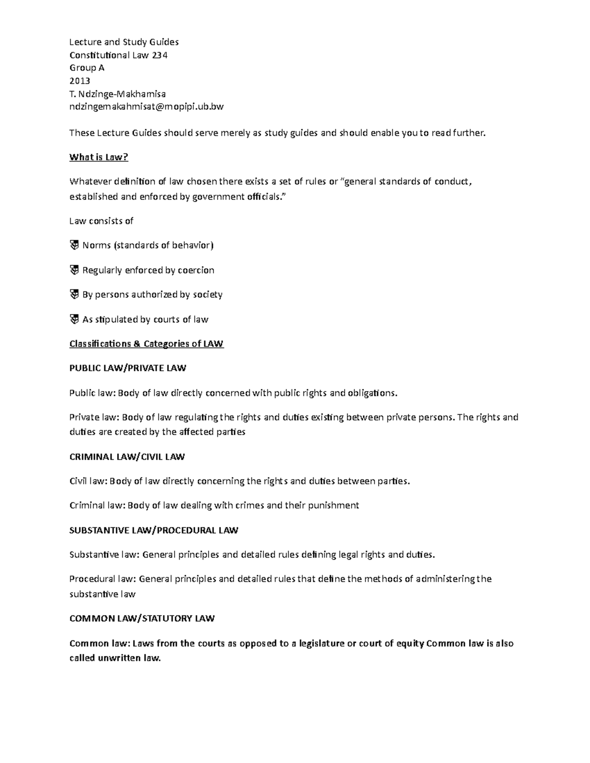 Lecture Notes 1 - Functions of the Constitution - Constitutional Law ...