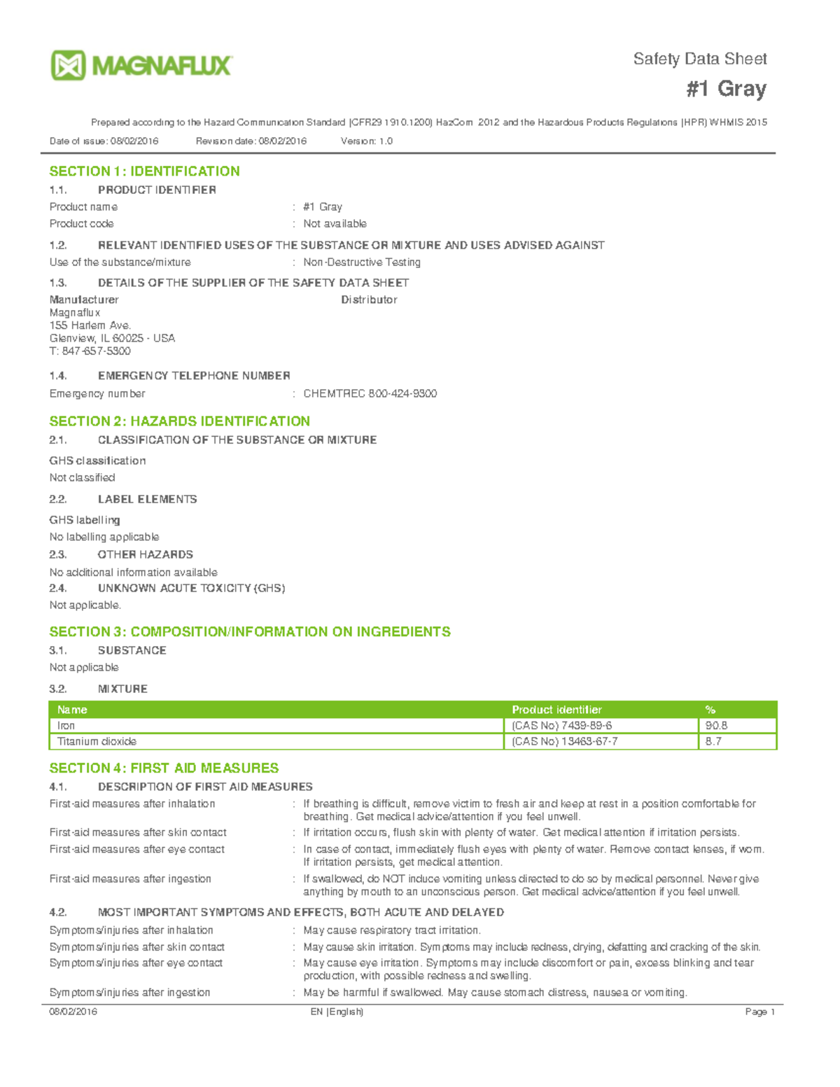 1-Gray Safety-Data-Sheet English - #1 Gray Prepared according to the ...