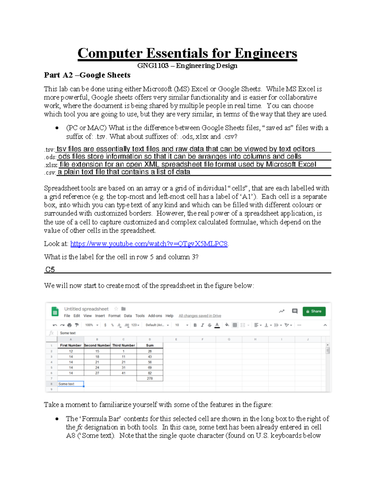 Computer lab Google Sheets v4 - Computer Essentials for Engineers ...