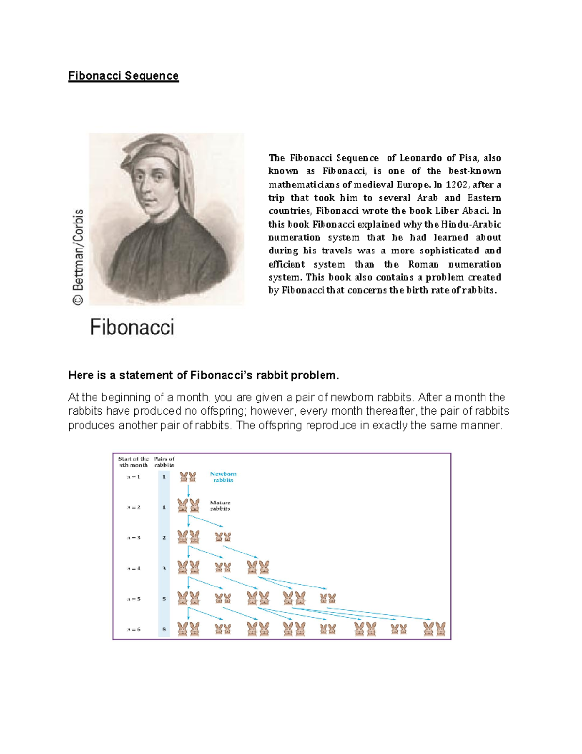 Chapter 1 Lesson 1b Fibonacci - Fibonacci Sequence Here is a statement of Fibonacci’s rabbit ...